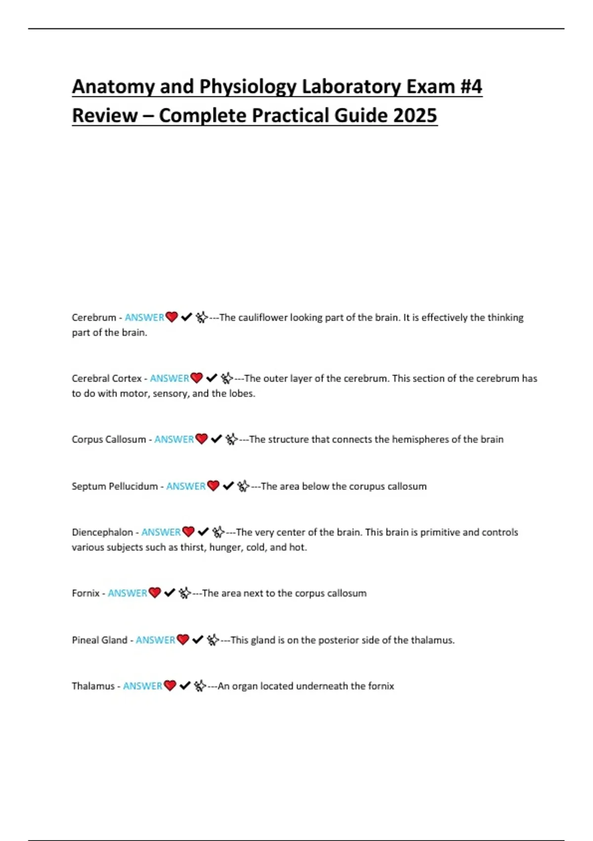 Anatomy and Physiology Laboratory Exam #4 Review – Complete Practical ...