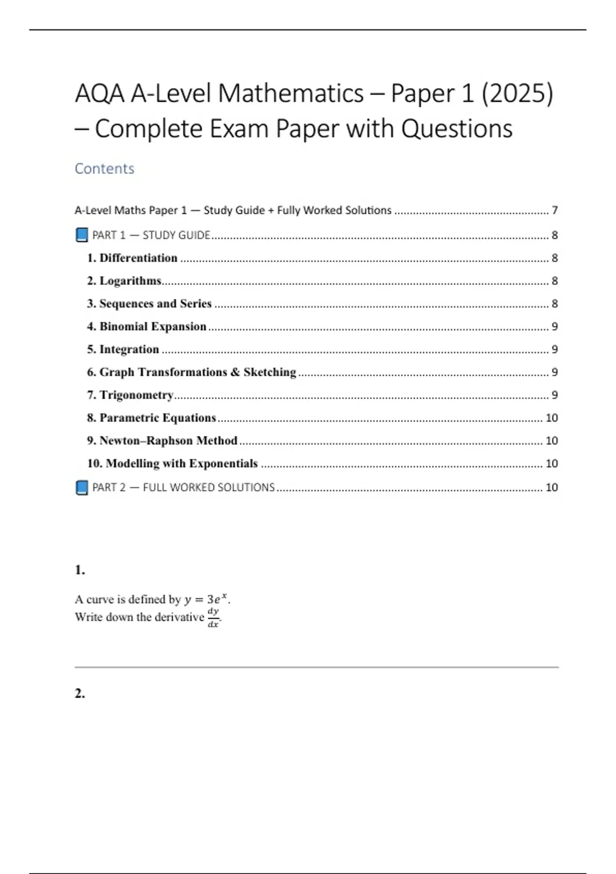 AQA A-Level Mathematics – Paper 1 (2025) – Complete Exam Paper with ...