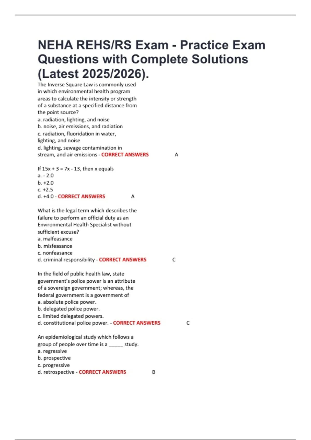 NEHA REHS/RS Exam - Practice Exam Questions with Complete Solutions ...
