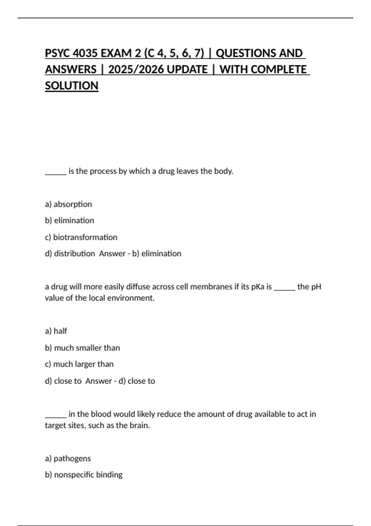 PSYC 4035 EXAM 2 (C 4, 5, 6, 7) | QUESTIONS AND ANSWERS | 2025/2026 ...