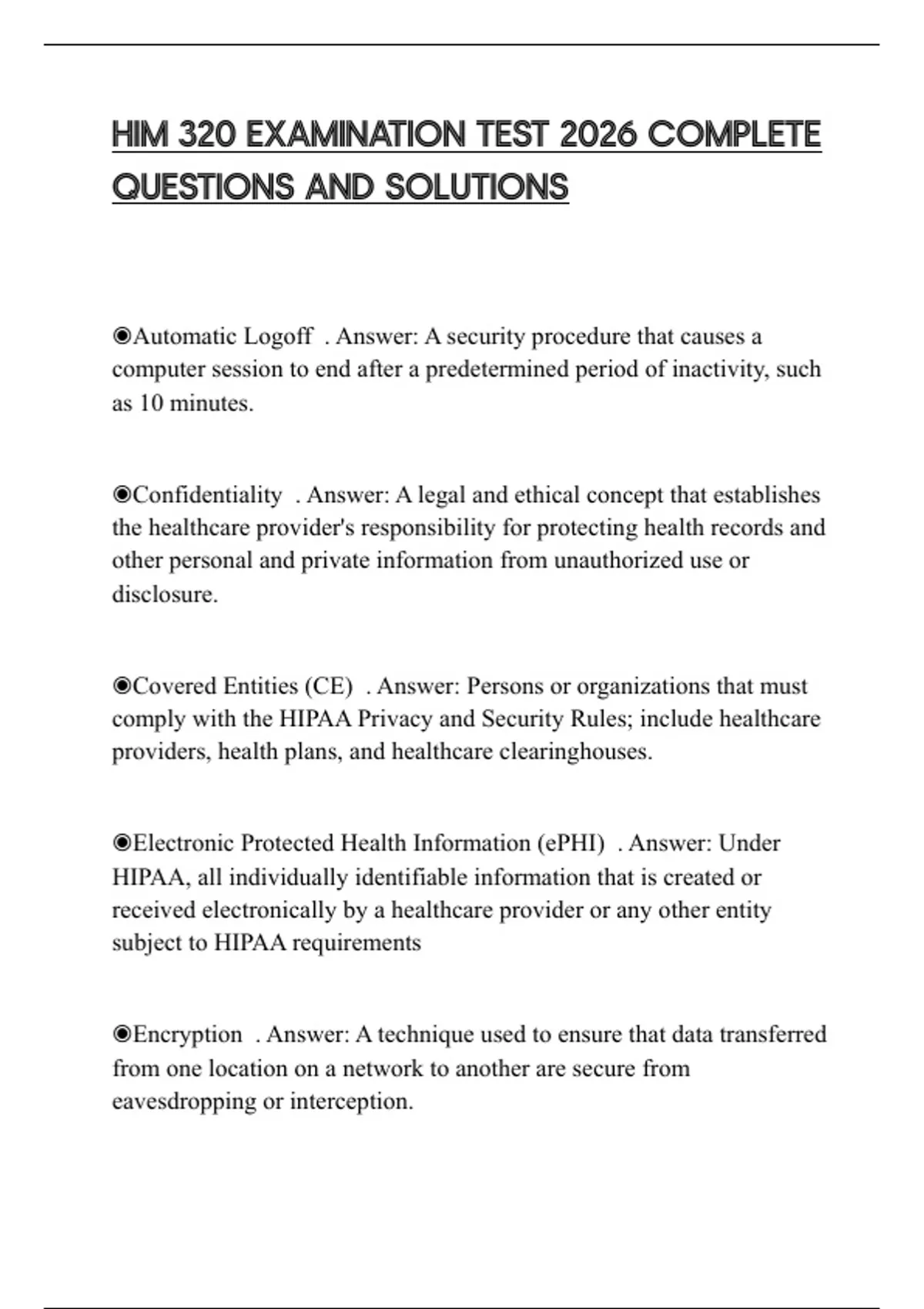 HIM 320 EXAMINATION TEST 2026 COMPLETE QUESTIONS AND SOLUTIONS - HIM ...