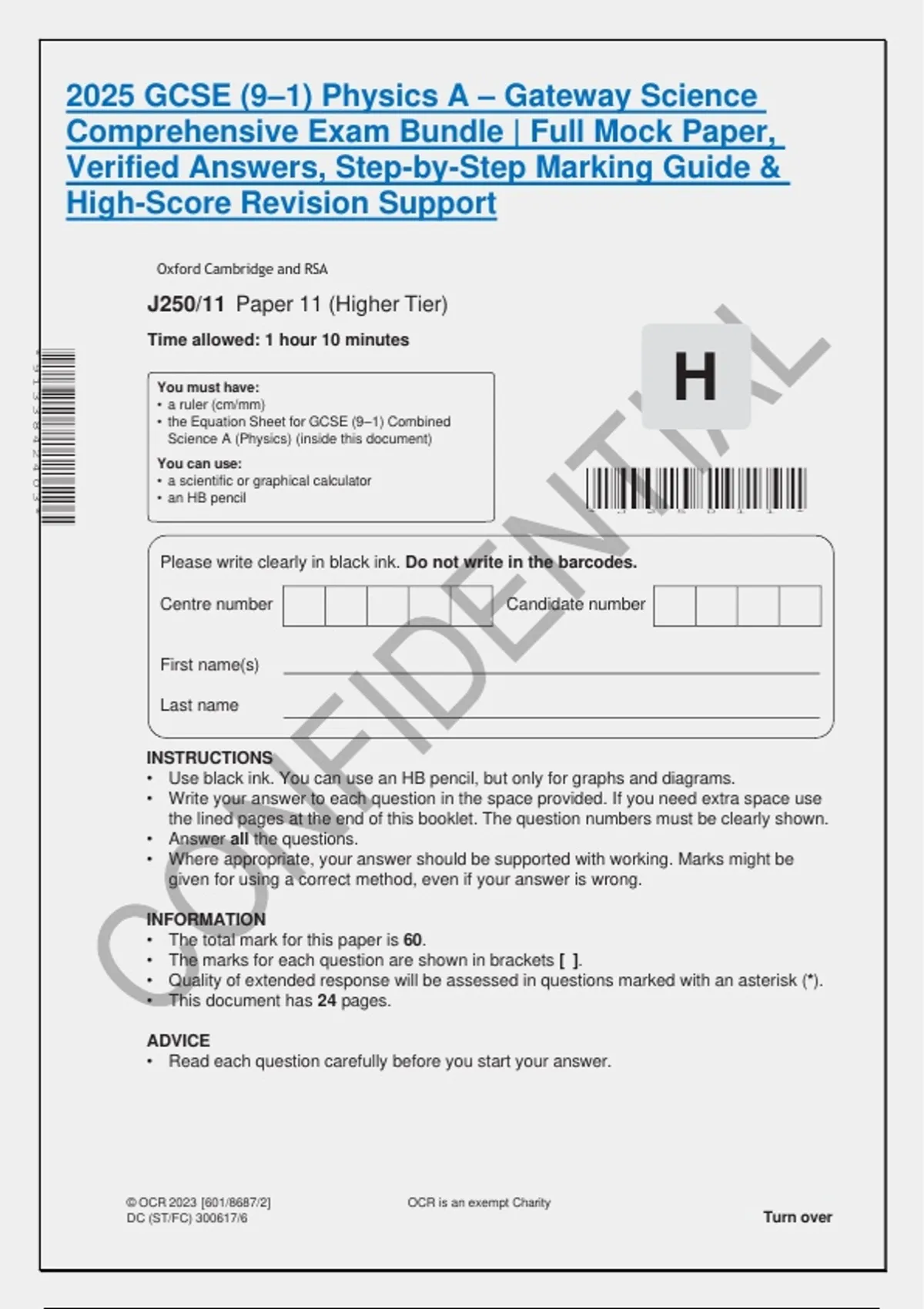 2025 GCSE (9–1) Physics A – Gateway Science Comprehensive Exam Bundle ...