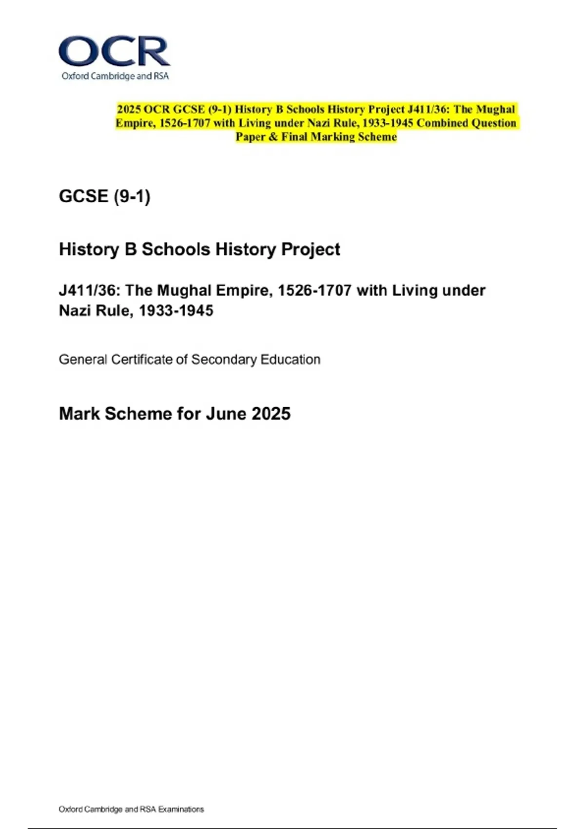 2025 OCR GCSE (9-1) History B Schools History Project J411/36: The ...