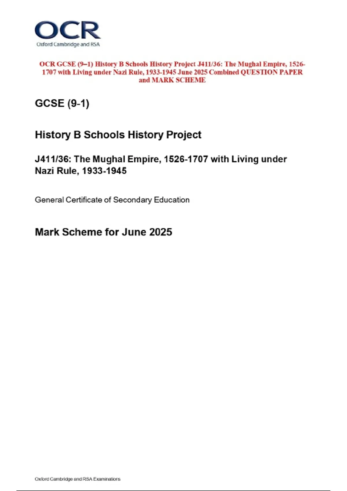 OCR GCSE (9–1) History B Schools History Project J411/36: The Mughal ...