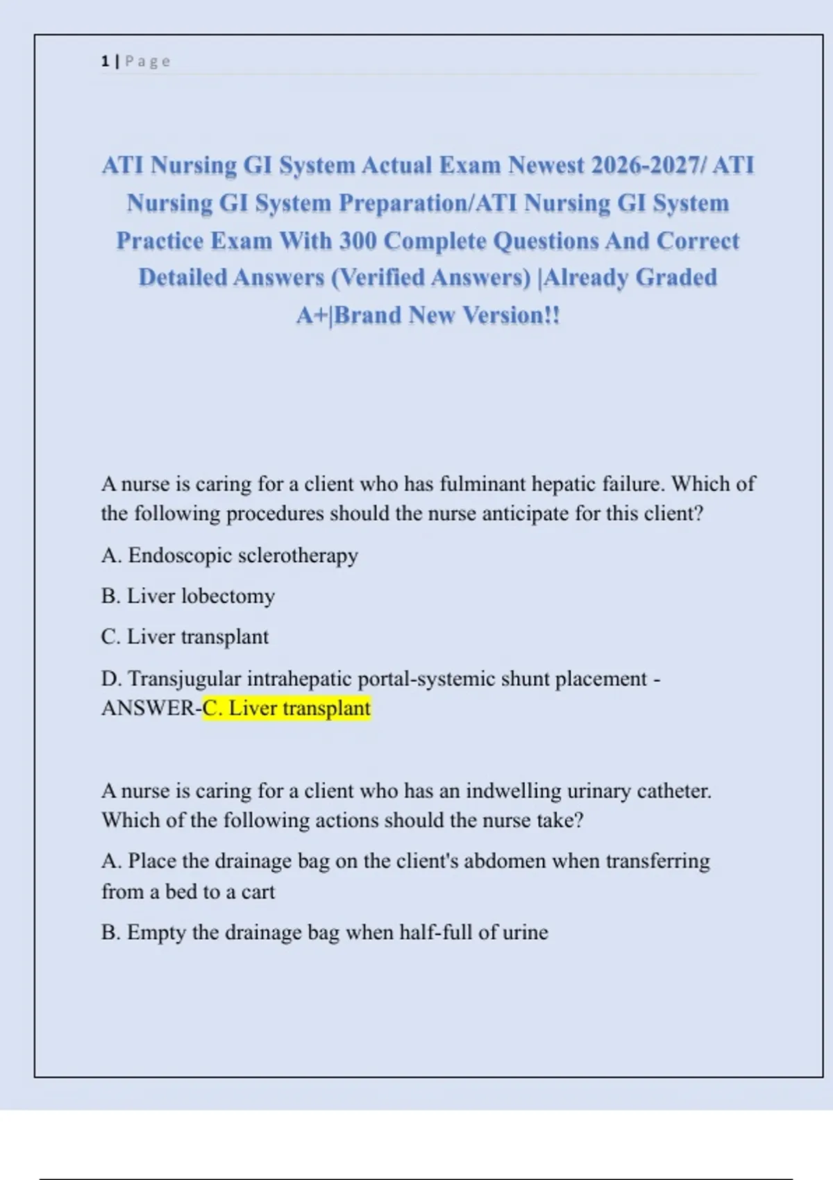 ATI Nursing GI System Actual Exam Newest / ATI Nursing GI System ...