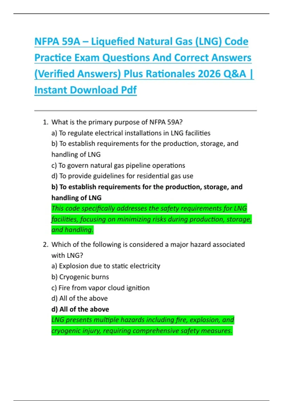 NFPA 59A – Liquefied Natural Gas (LNG) Code Practice Exam Questions And ...