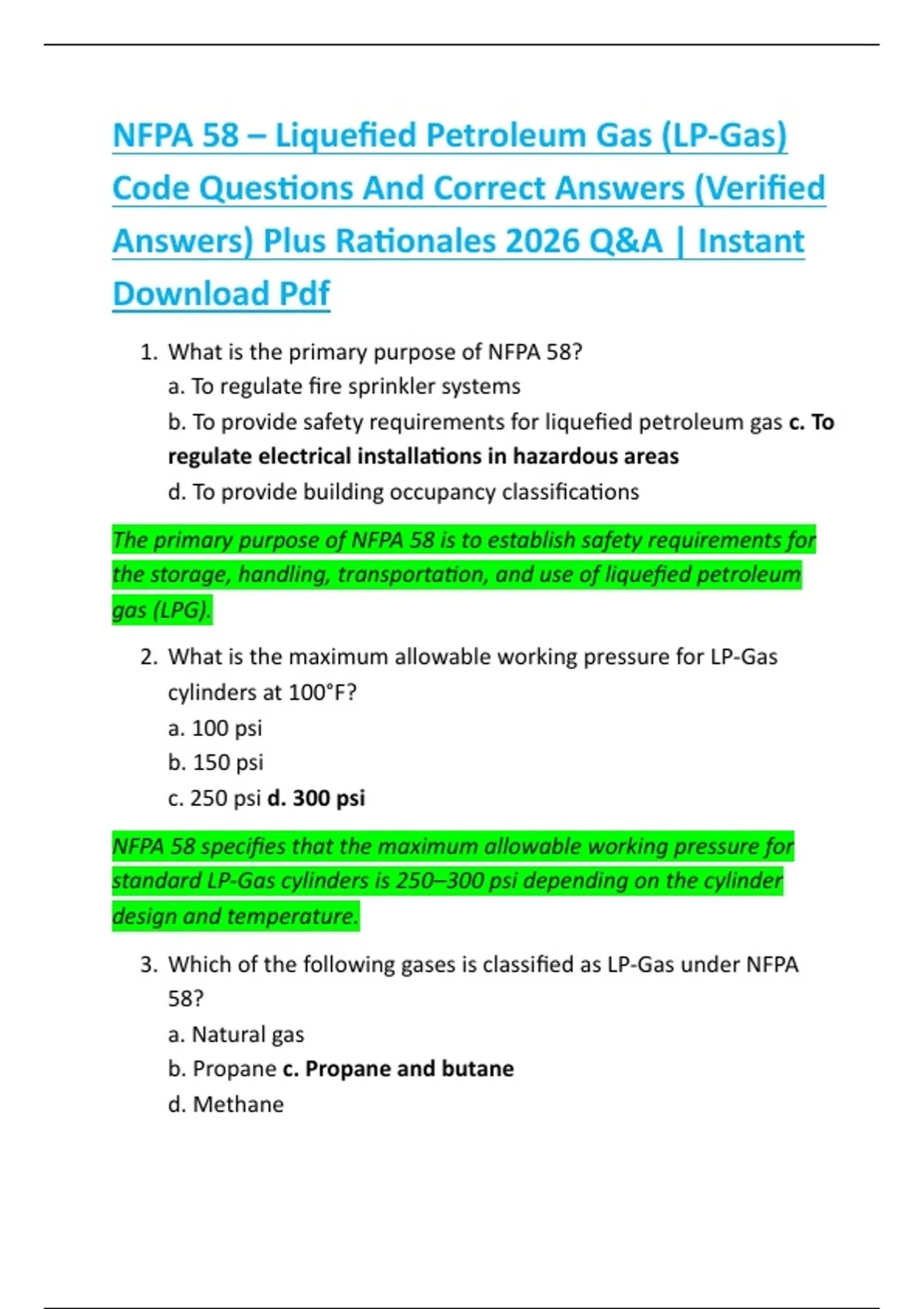 NFPA 58 – Liquefied Petroleum Gas (LP-Gas) Code Questions And Correct ...