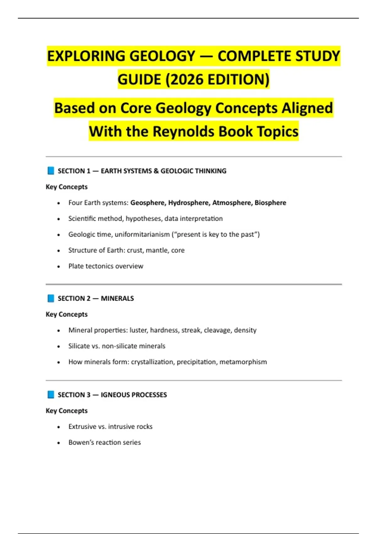 EXPLORING GEOLOGY — COMPLETE STUDY GUIDE (2026 EDITION) Based on Core ...