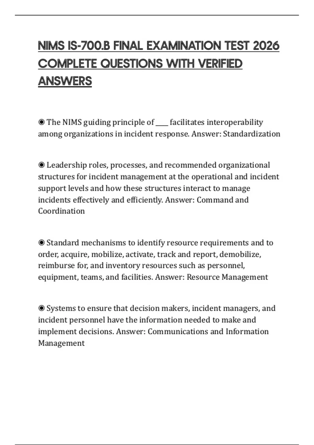 NIMS IS-700.B FINAL EXAMINATION TEST 2026 COMPLETE QUESTIONS WITH ...