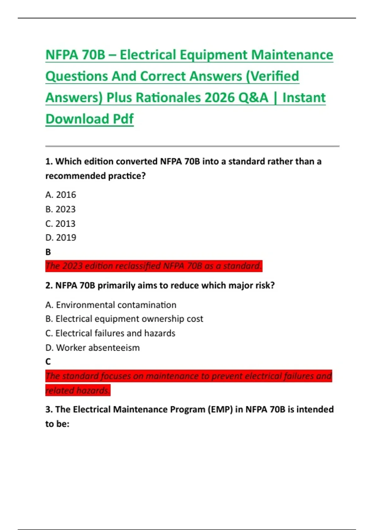 NFPA 70B – Electrical Equipment Maintenance Questions And Correct ...