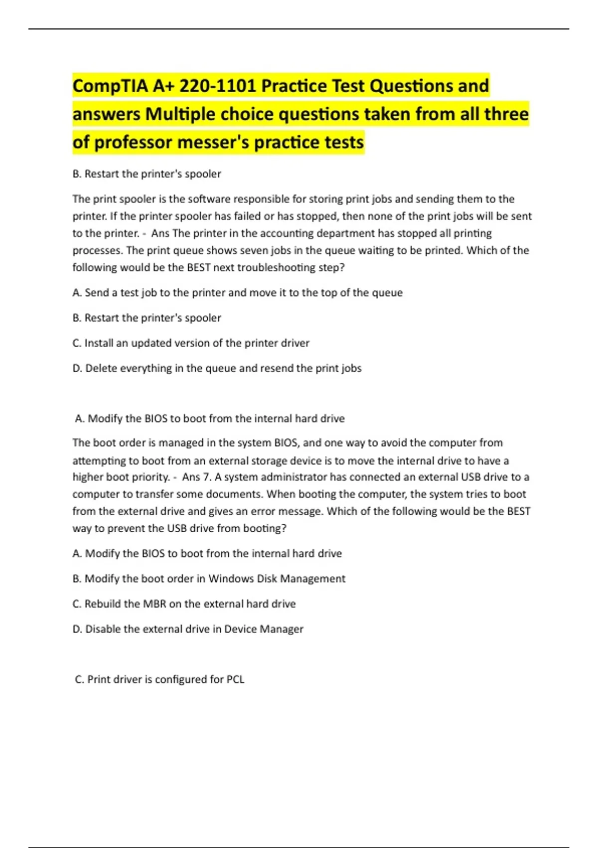 CompTIA A+ 220-1101 Practice Test Questions and answers Multiple choice ...
