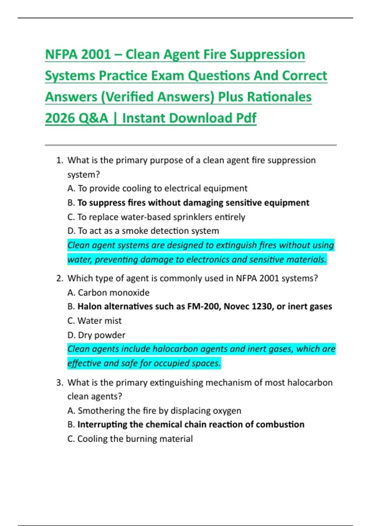 NFPA 2001 – Clean Agent Fire Suppression Systems Practice Exam ...