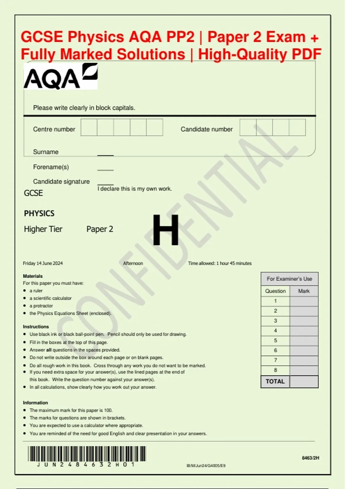 GCSE Physics AQA PP2 | Paper 2 Exam + Fully Marked Solutions | High ...