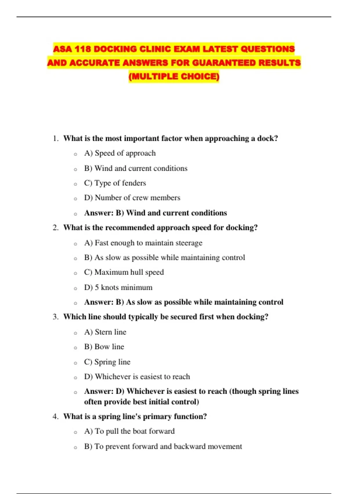 ASA 118 DOCKING CLINIC EXAM LATEST QUESTIONS AND ACCURATE ANSWERS FOR ...