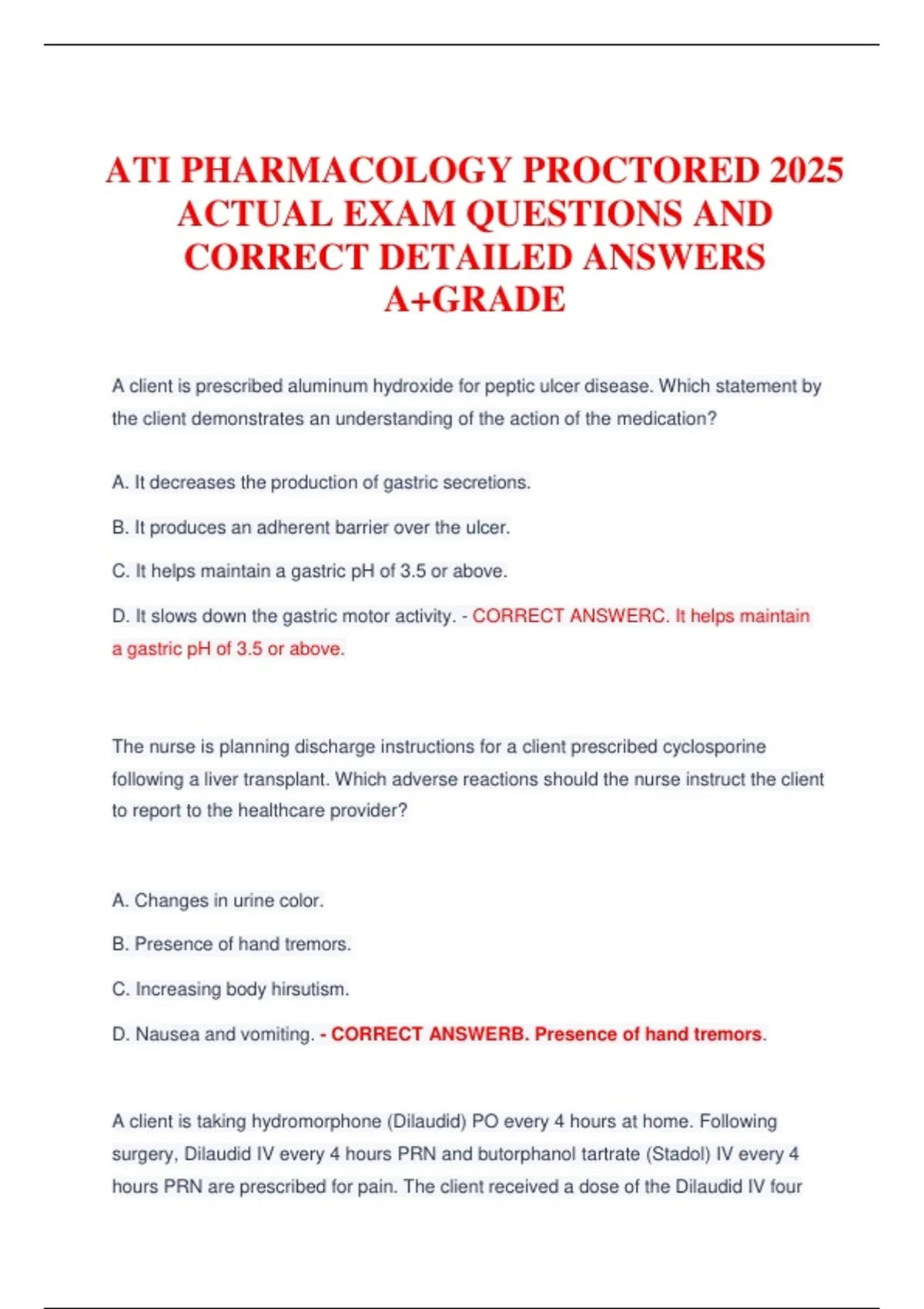 ATI Pharmacology Proctored Exam 2025 – Actual Test Questions with ...