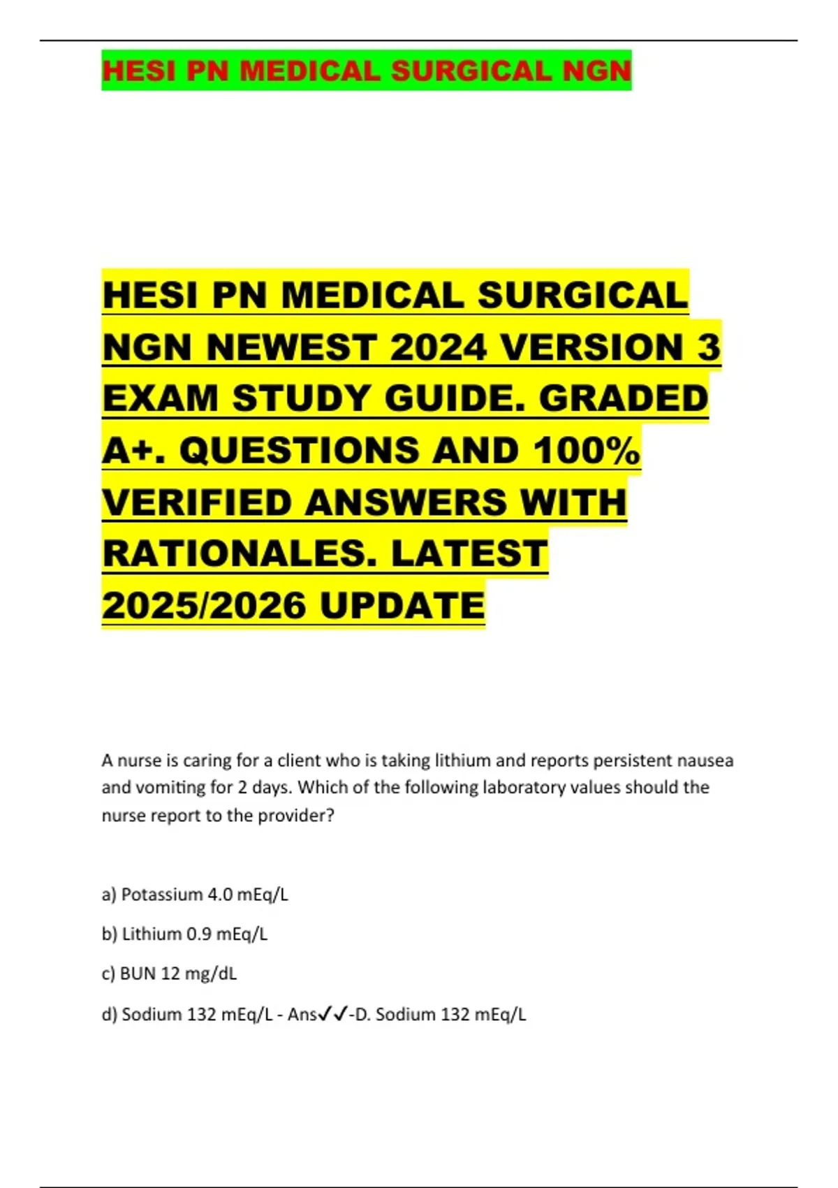HESI PN MEDICAL SURGICAL NGN HESI PN MEDICAL SURGICAL NGN NEWEST 2024 ...