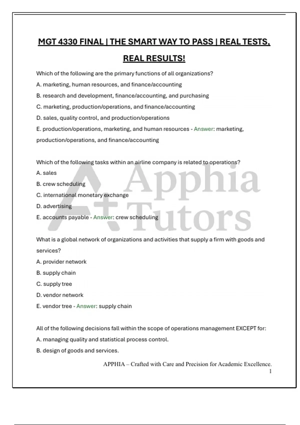 MGT 4330 FINAL | THE SMART WAY TO PASS | REAL TESTS, REAL RESULTS ...