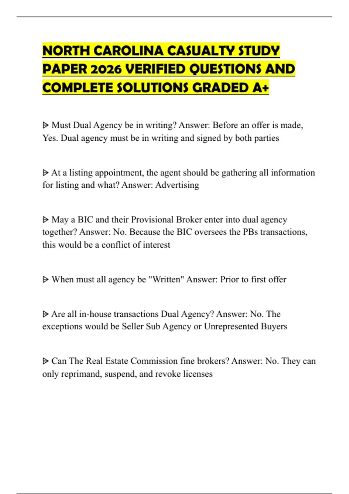NORTH CAROLINA CASUALTY STUDY PAPER 2026 VERIFIED QUESTIONS AND ...