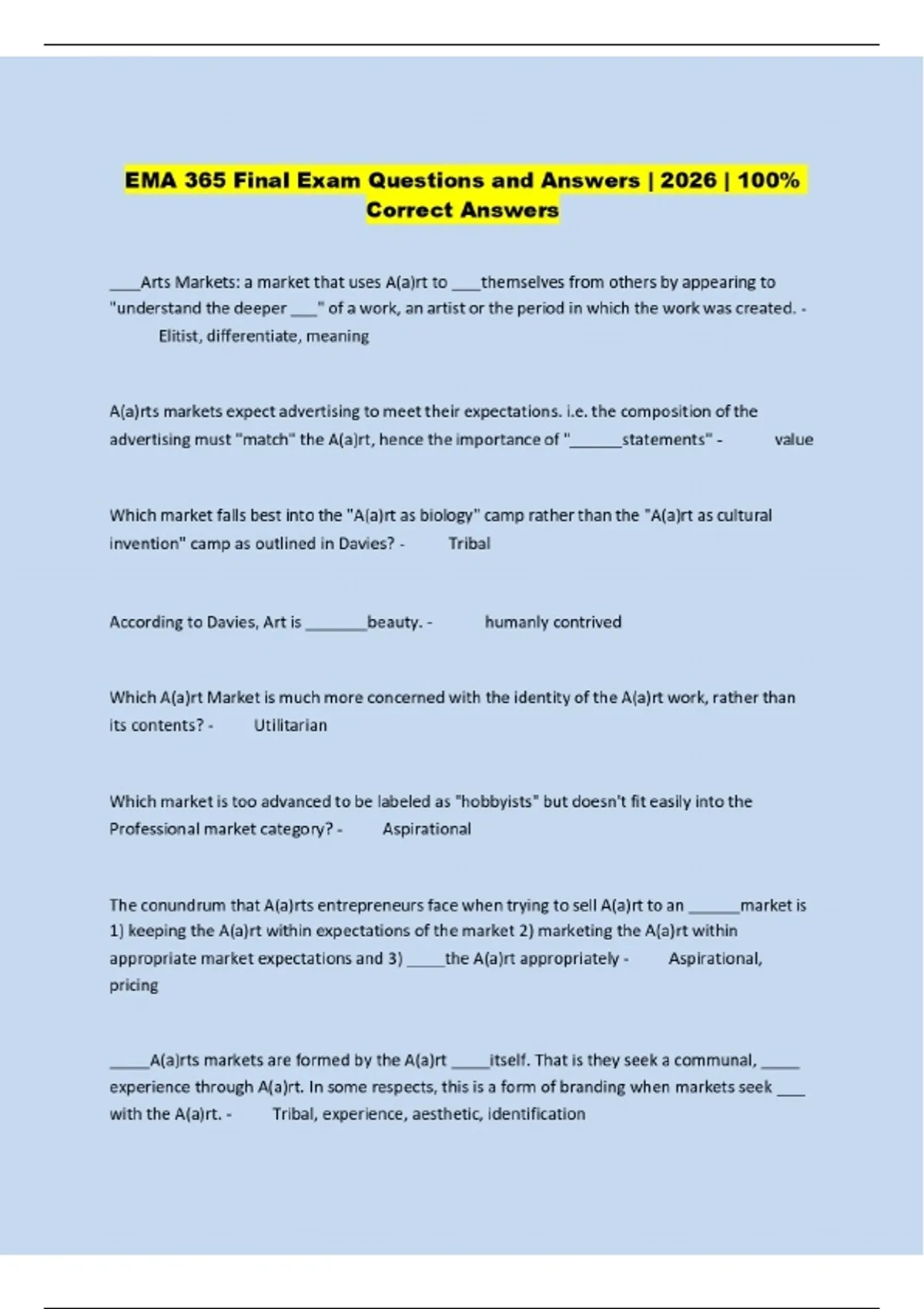 EMA 365 Final Exam Questions and Answers | 2026 | 100% Correct Answers ...