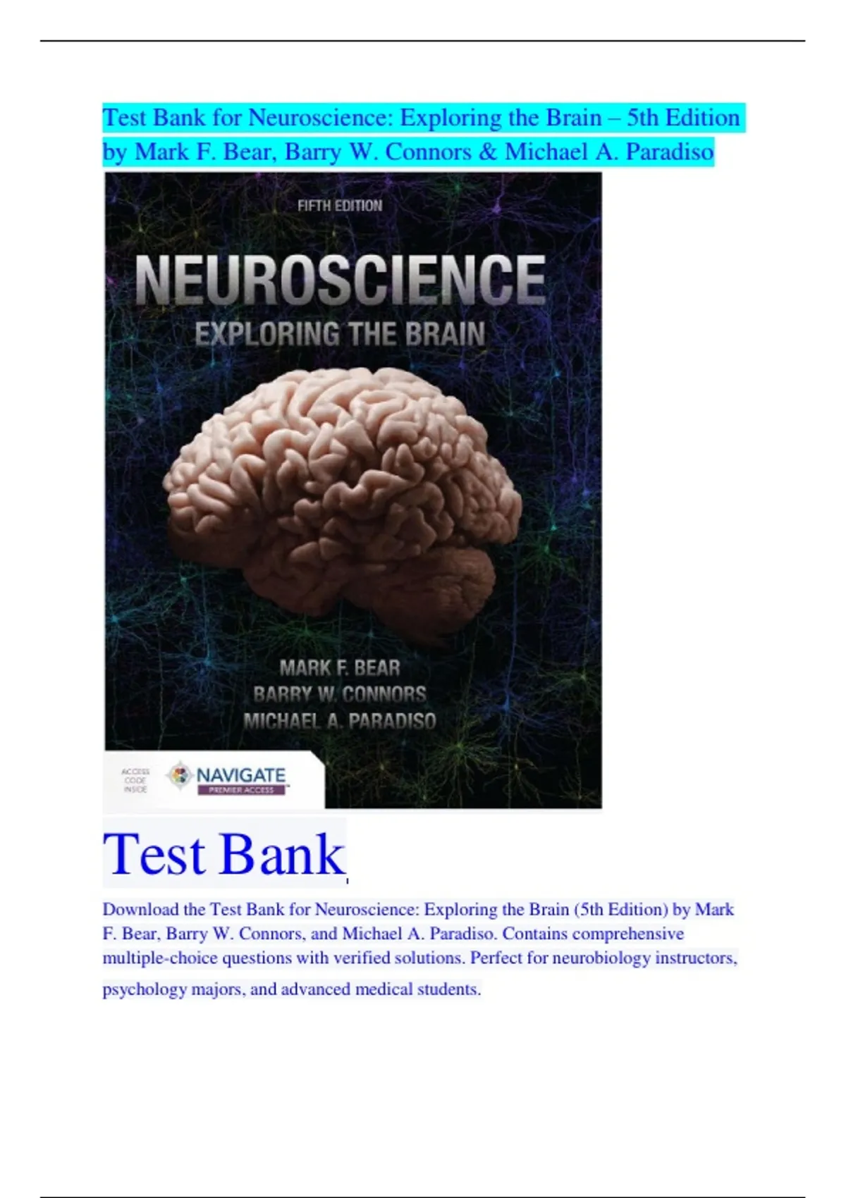 Neuroscience: Exploring the Brain 5th Edition by Bear, Connors ...