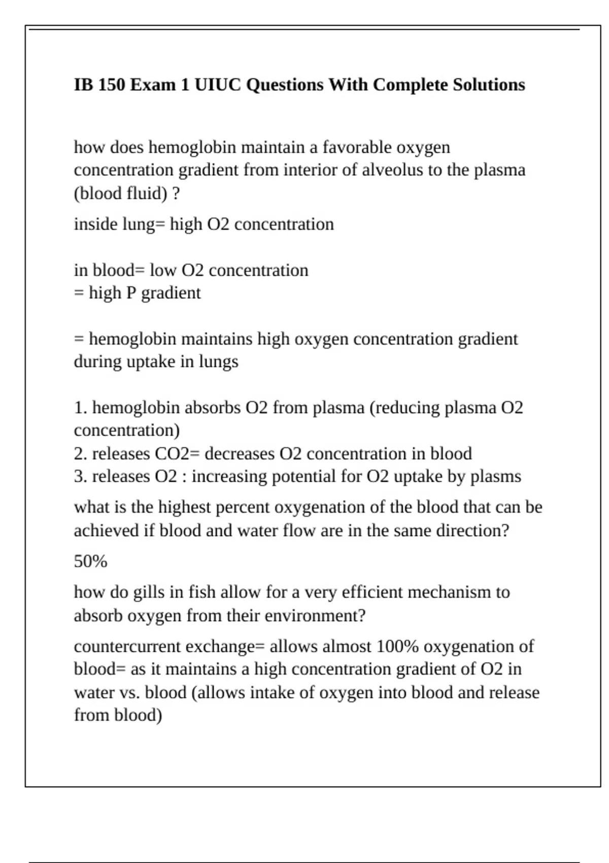 IB 150 Exam 1 UIUC Questions With Complete Solutions - IB 150 - Stuvia US