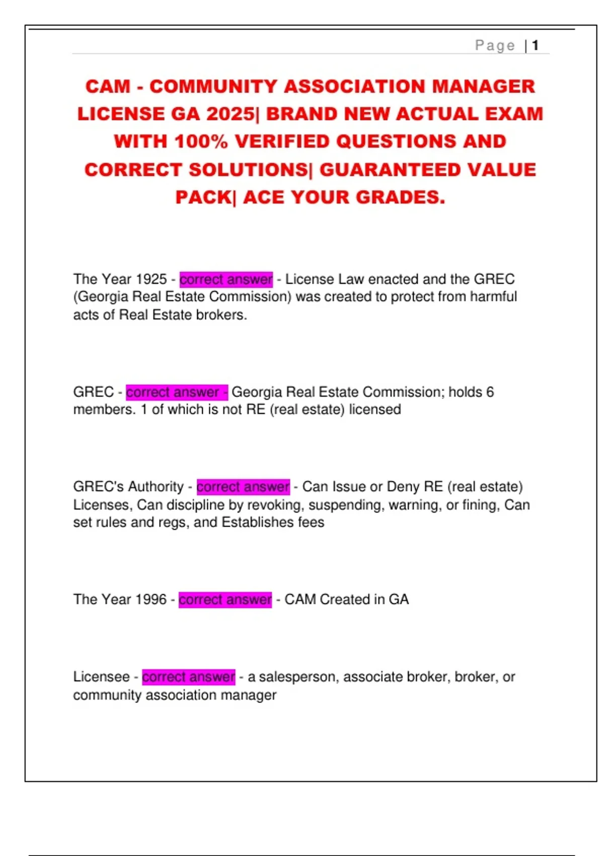 CAM – Community Association Manager License GA 2025 | Brand New Actual ...