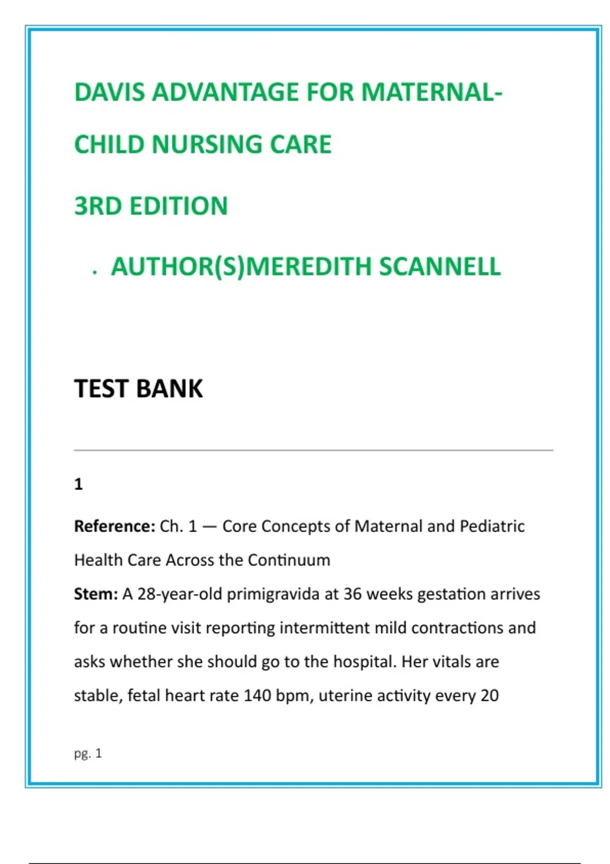 Maternal-Child Nursing Test Bank — Davis Advantage 3rd Edition ...