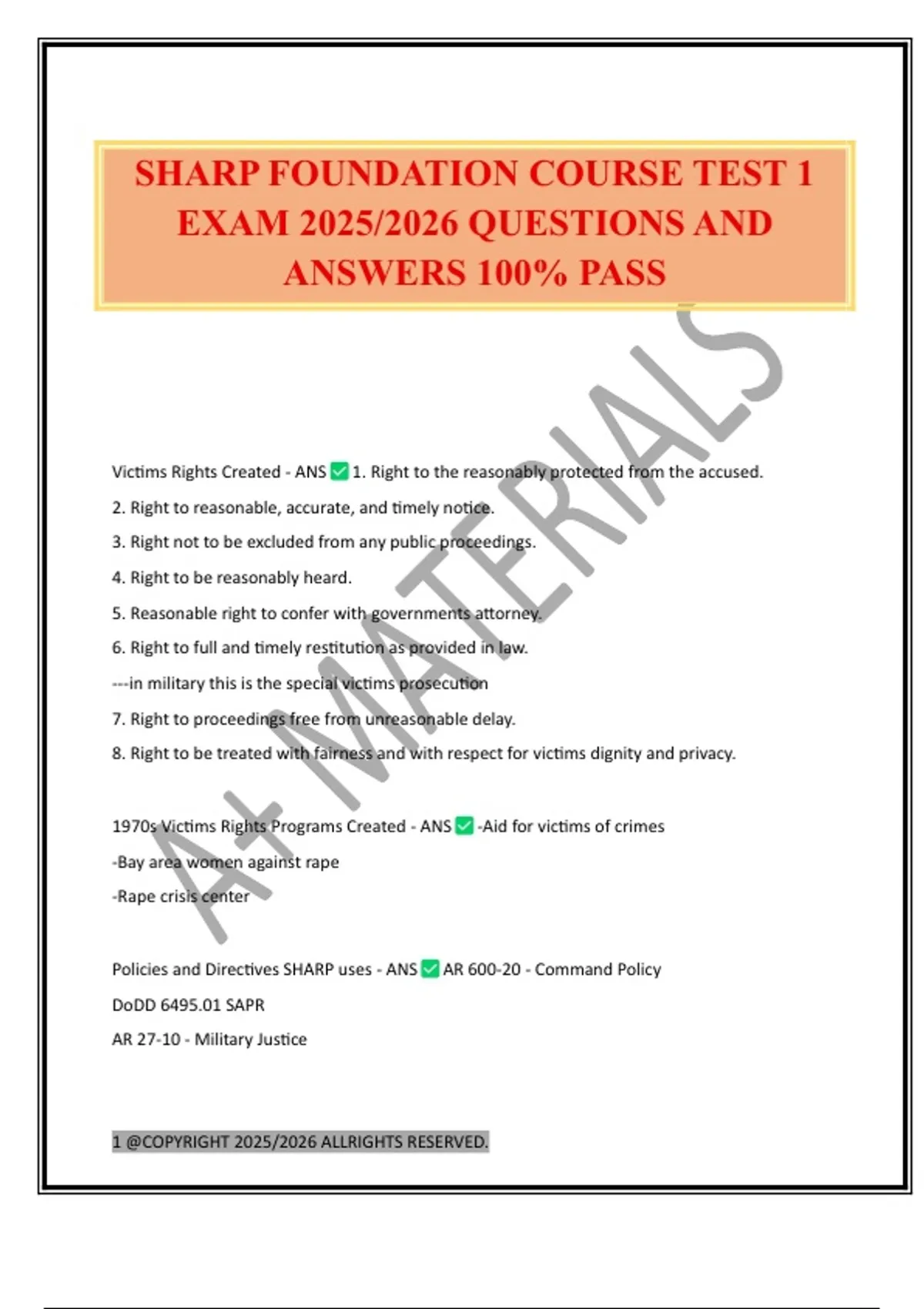SHARP FOUNDATION COURSE TEST 1 EXAM 2025/2026 QUESTIONS AND ANSWERS 100 ...