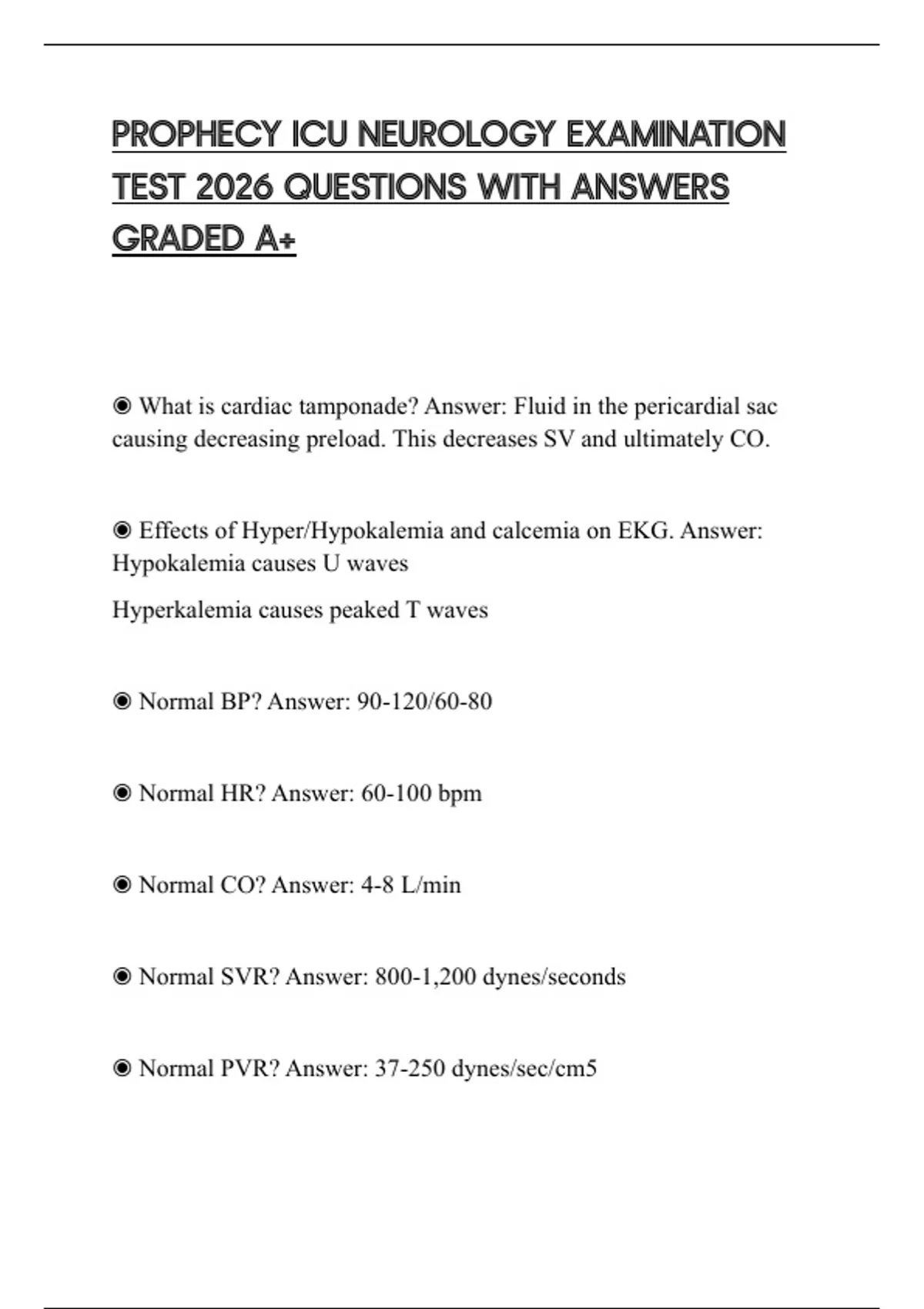 PROPHECY ICU NEUROLOGY EXAMINATION TEST 2026 QUESTIONS WITH ANSWERS ...