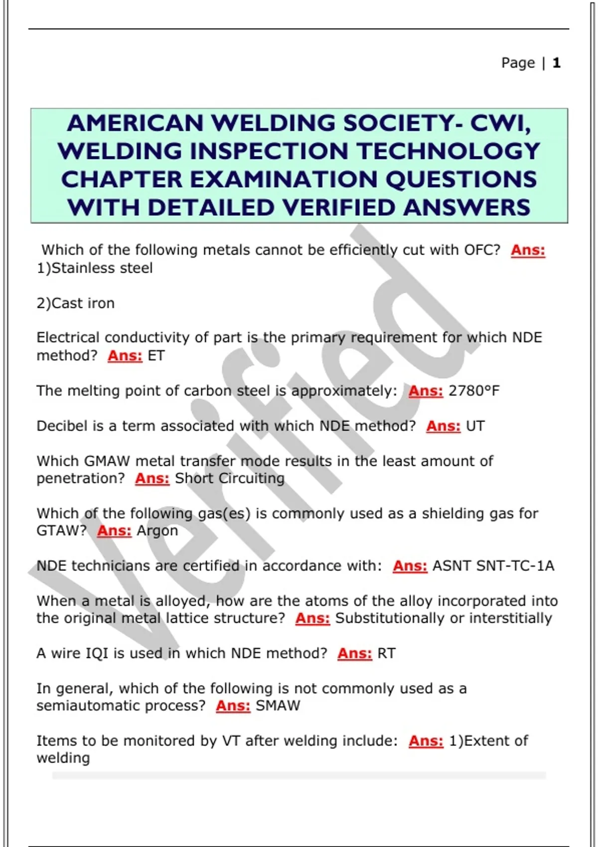 AMERICAN WELDING SOCIETY- CWI, WELDING INSPECTION TECHNOLOGY CHAPTER ...