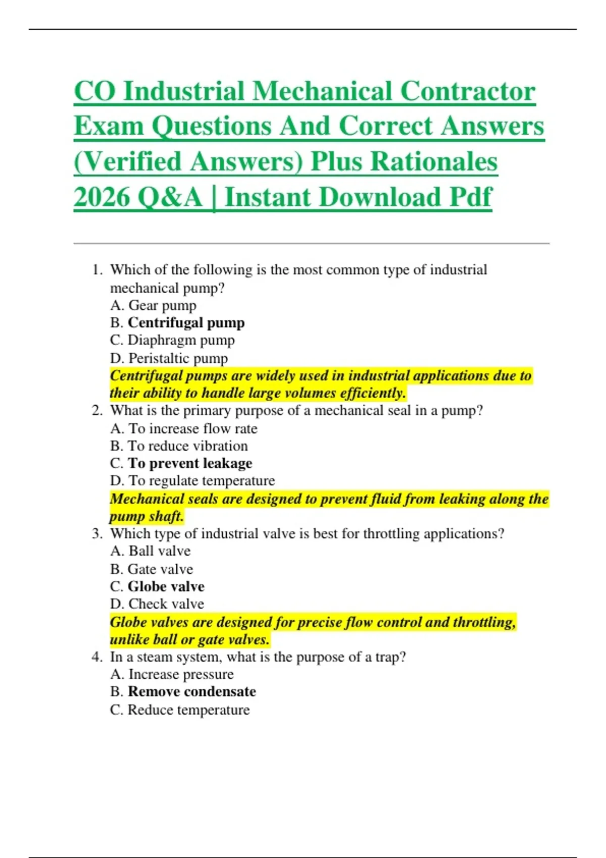 CO Industrial Mechanical Contractor Exam Questions And Correct Answers ...