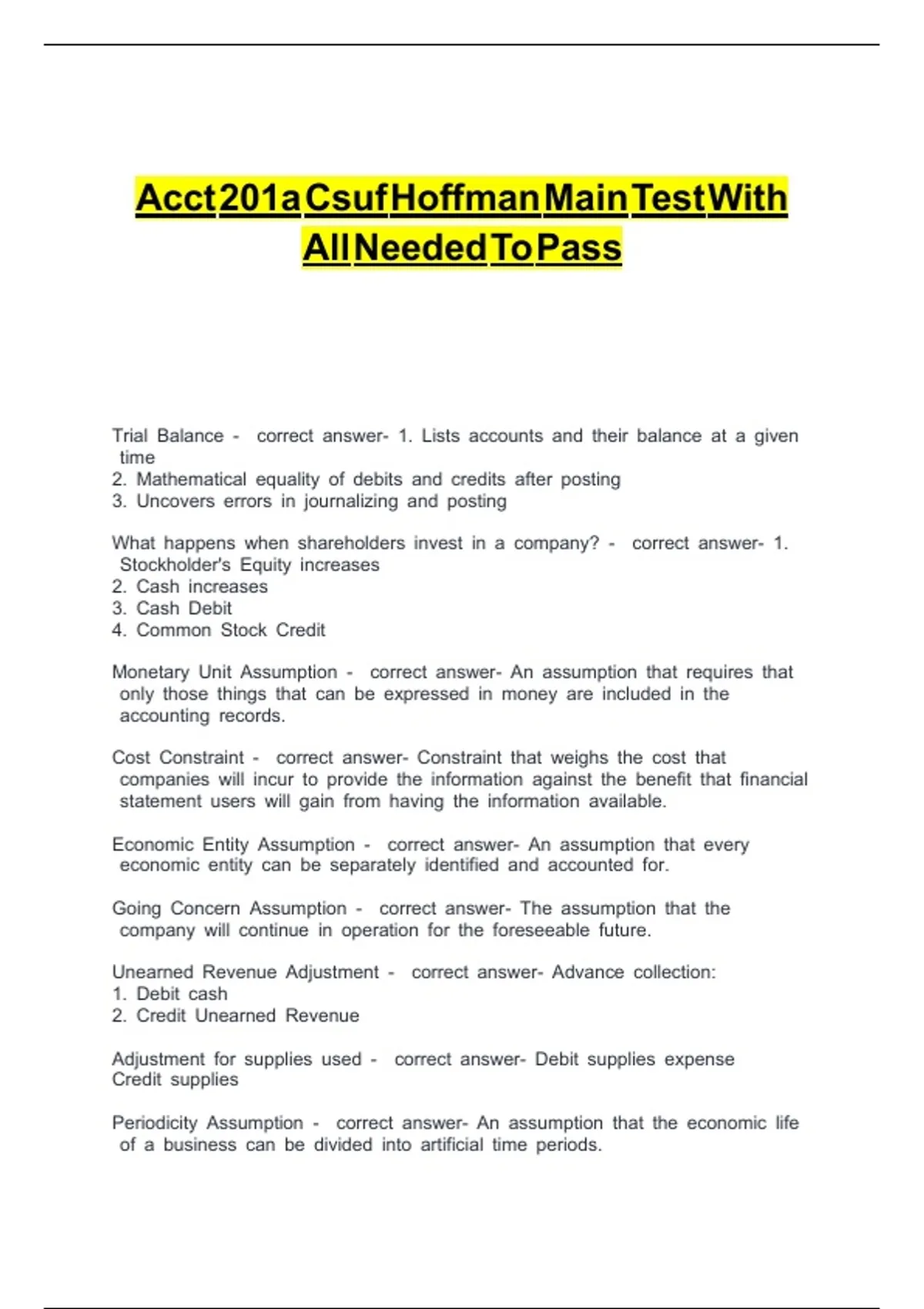 ACCT 201A CSUF HOFFMAN MAIN TEST WITH ALL NEEDED TO PASS - ACAMS,ACCT ...