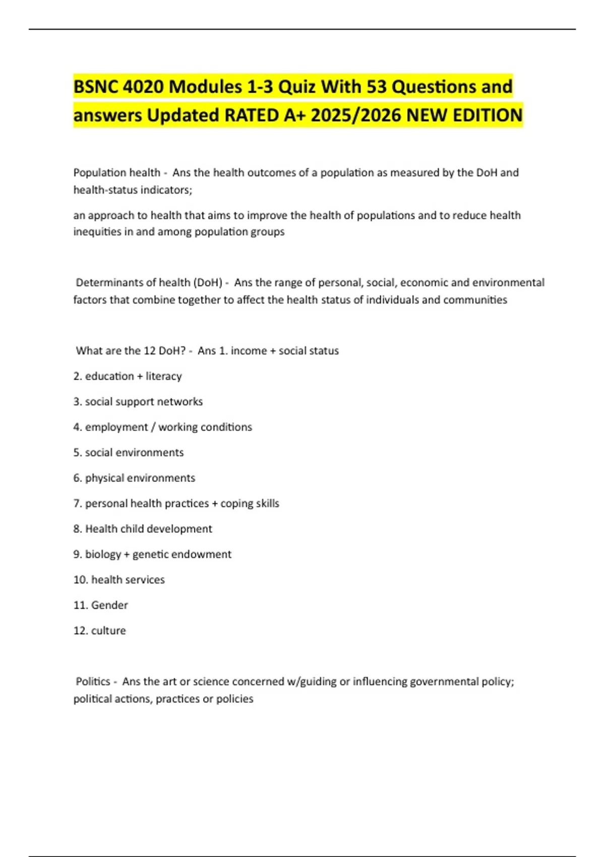 BSNC 4020 Modules 1-3 Quiz With 53 Questions and answers Updated RATED ...