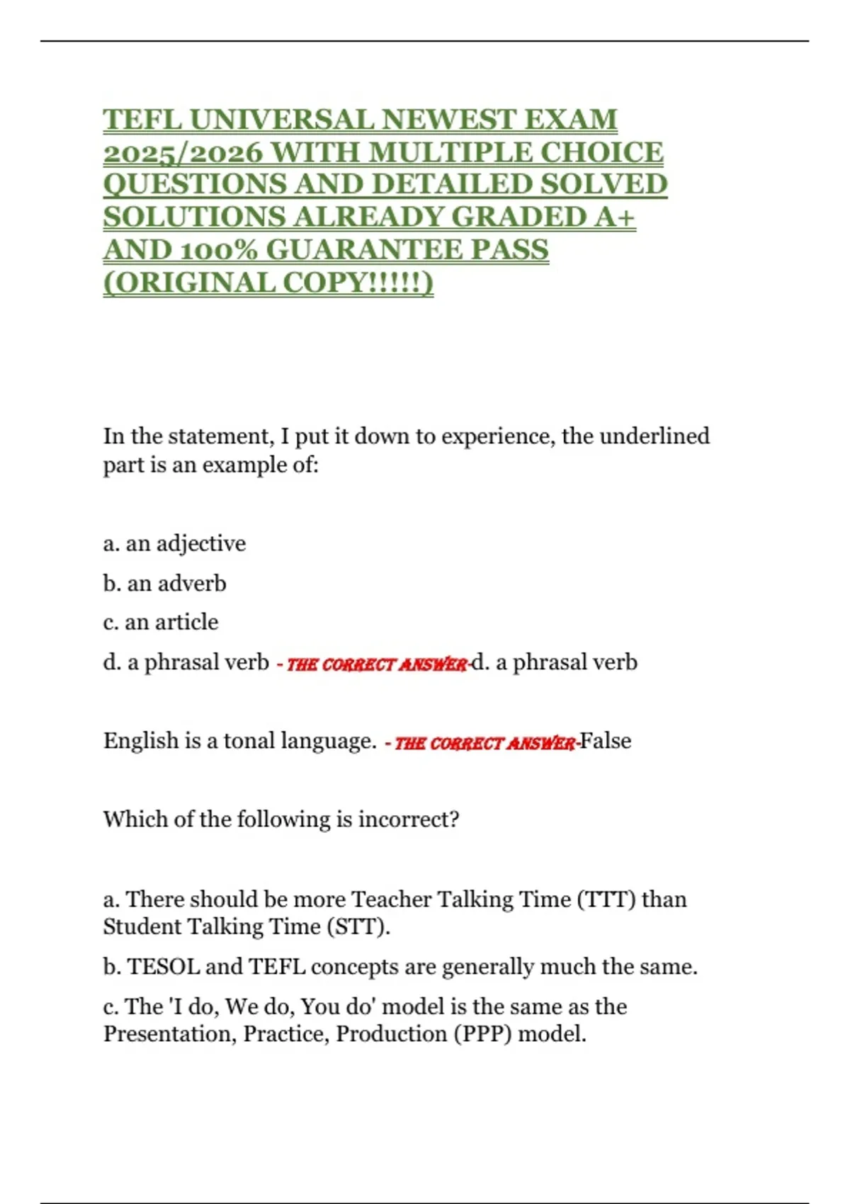 TEFL Universal Master Study Guide 2025–2026: Comprehensive MCQs With ...