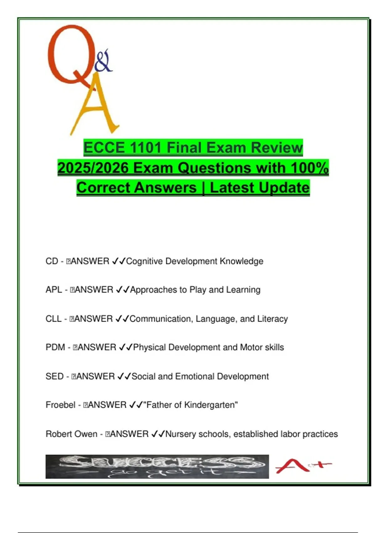 ECCE 1101 Final Exam Review 2025/2026 – 70 Q&A on Play Types, Theorists ...