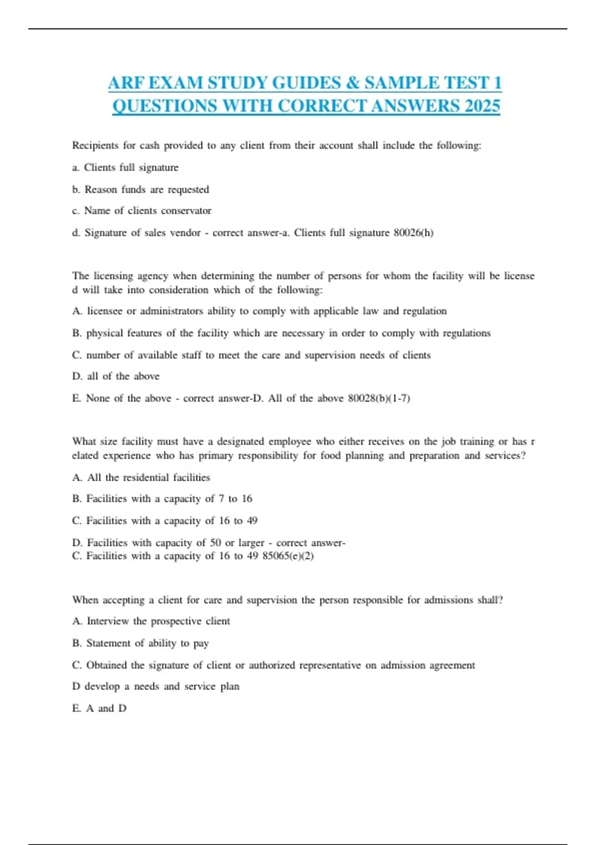 ARF EXAM STUDY GUIDES & SAMPLE TEST 1 QUESTIONS WITH CORRECT ANSWERS ...