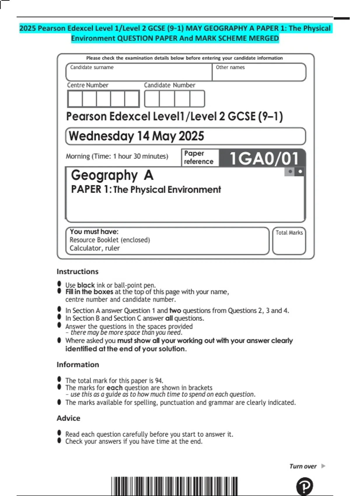 2025 Pearson Edexcel Level 1/Level 2 GCSE (9–1) JUNE FRENCH PAPER 4 ...