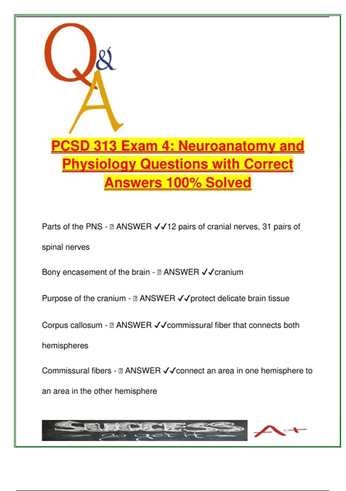 PCSD 313 – Exam 4 Q&A | 100% Solved | Brain Lobes, Sulci, Cranial ...