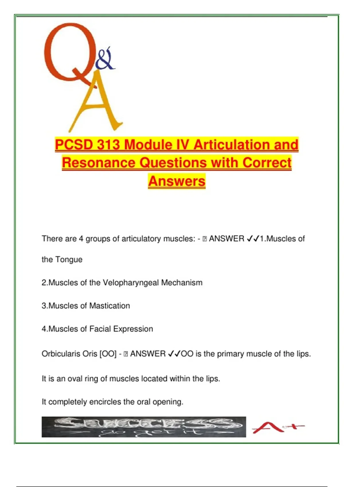 PCSD 313 – Speech and Hearing Science – 100 Module 4 Q&A – Tongue ...