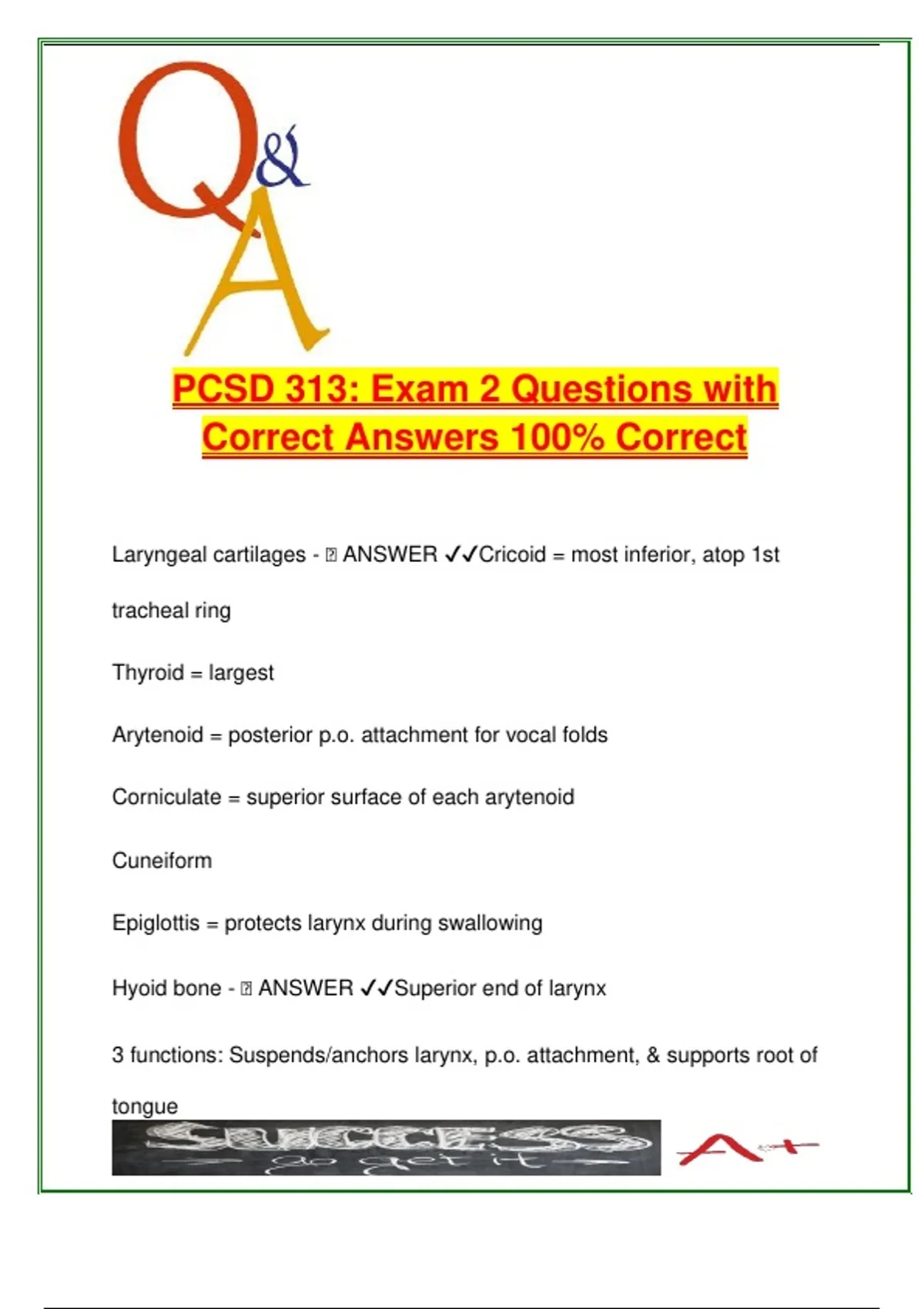 PCSD 313 – Speech and Hearing Science – 100 Exam 2 Q&A – Laryngeal ...