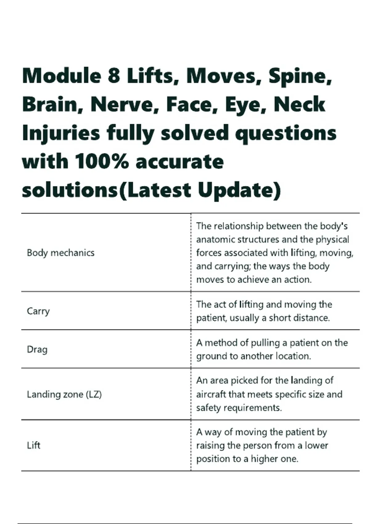 Module 8 Lifts, Moves, Spine, Brain, Nerve, Face, Eye, Neck Injuries ...