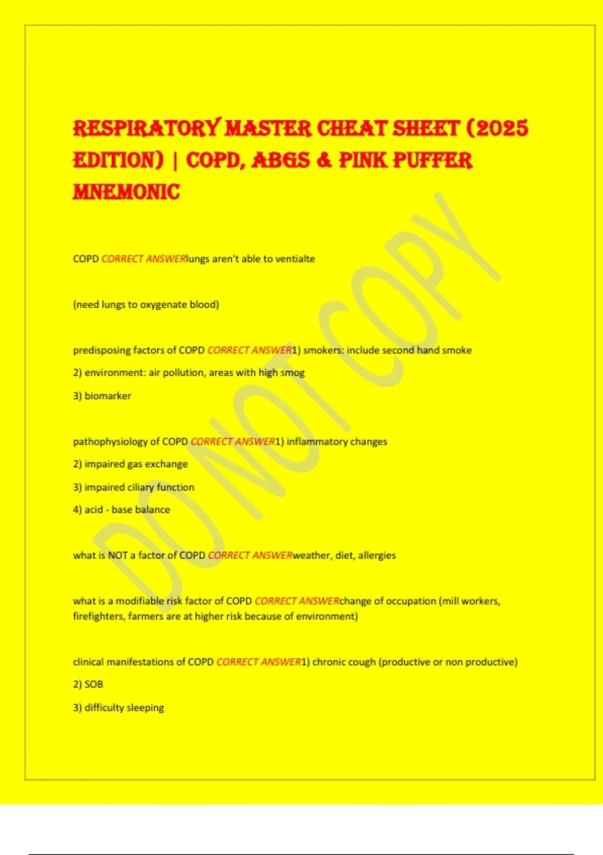 Respiratory Master Cheat Sheet (2025 Edition) | COPD, ABGs & Pink ...
