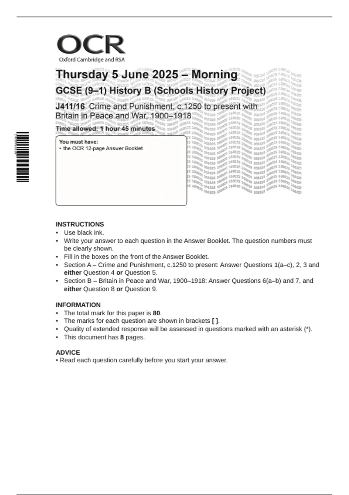 OCR GCSE History B – Crime & Punishment, c.1250 to Present & The ...