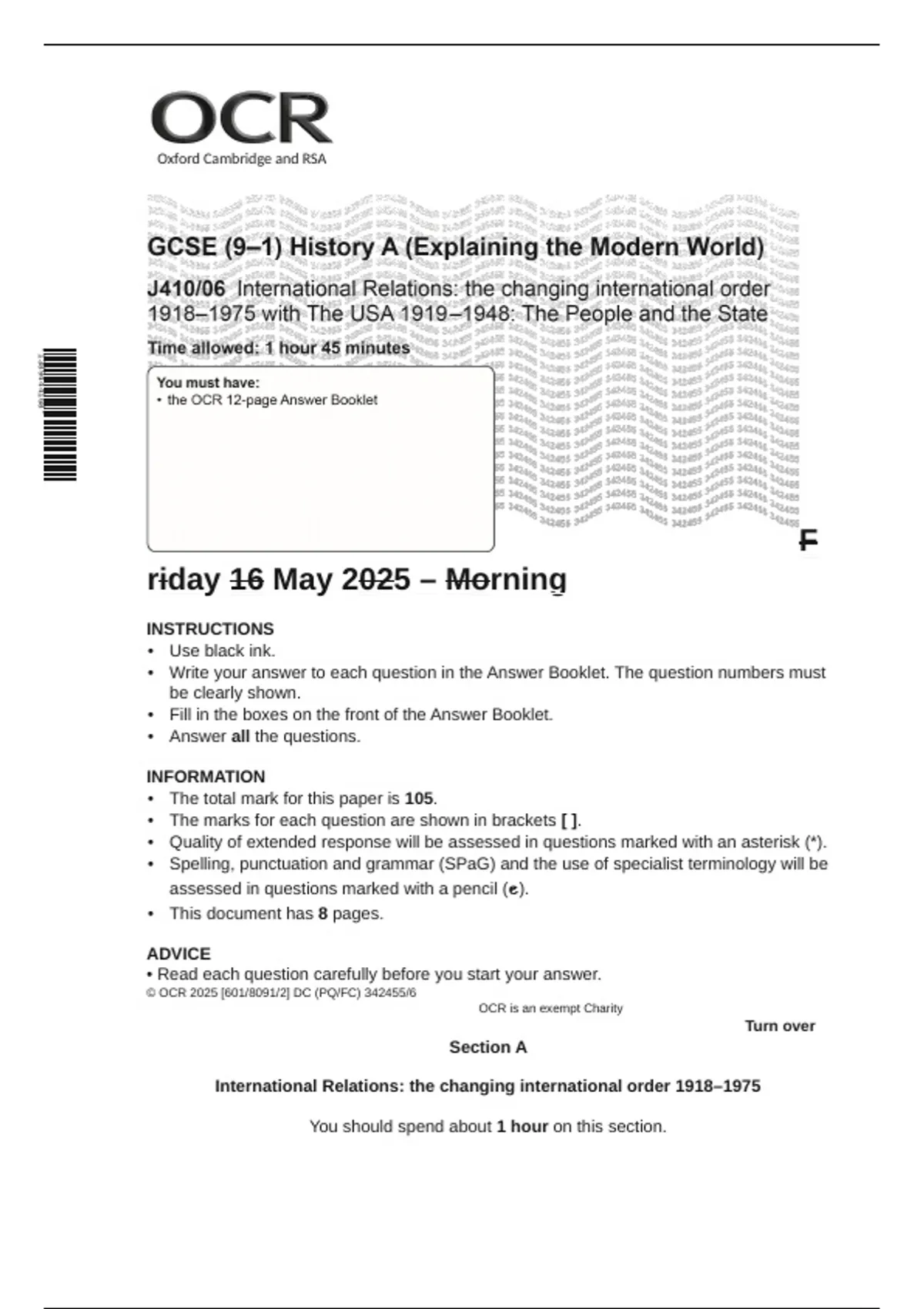 OCR GCSE History A – The People and the State (2025) Actual Exam Paper & Mark Scheme - OCR GCSE ...