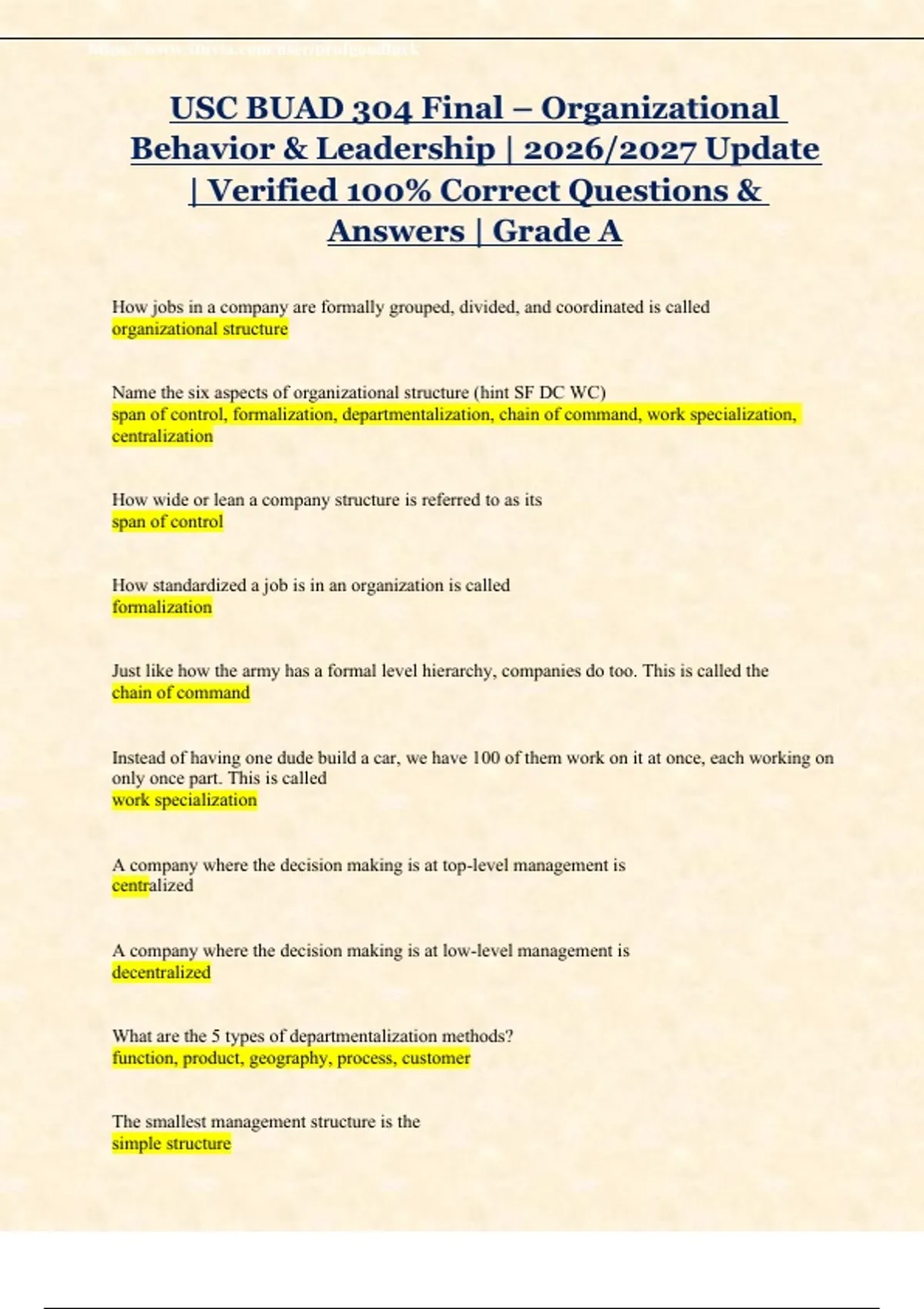 USC BUAD 304 Final – Organizational Behavior & Leadership | 2026/2027 ...