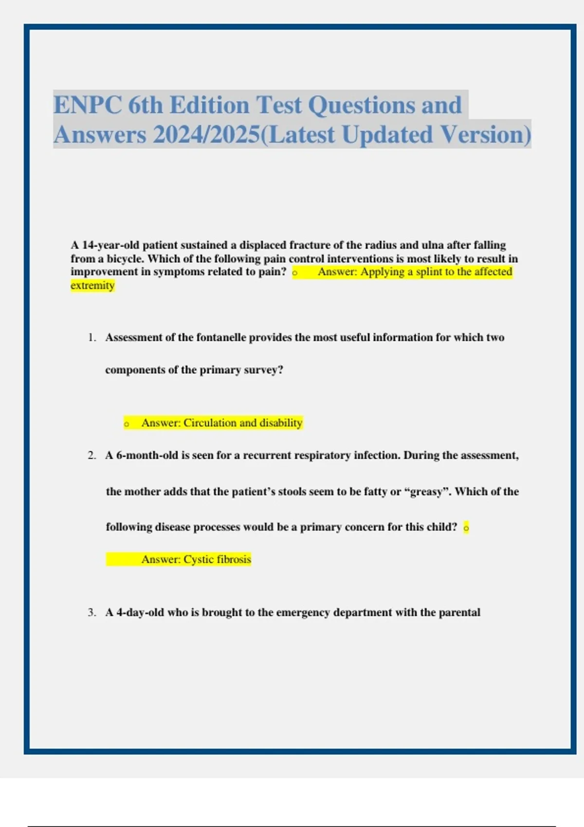 ENPC 6th Edition Test Questions and Answers 2024/2025(Latest Updated ...