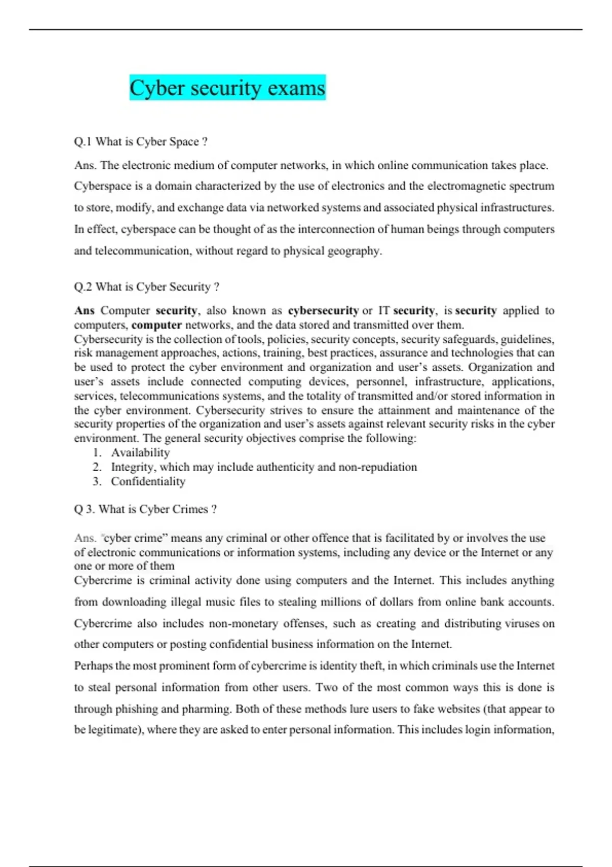 Cyber Security Exams – Complete Question-and-Answer Study Guide (2025/ ...