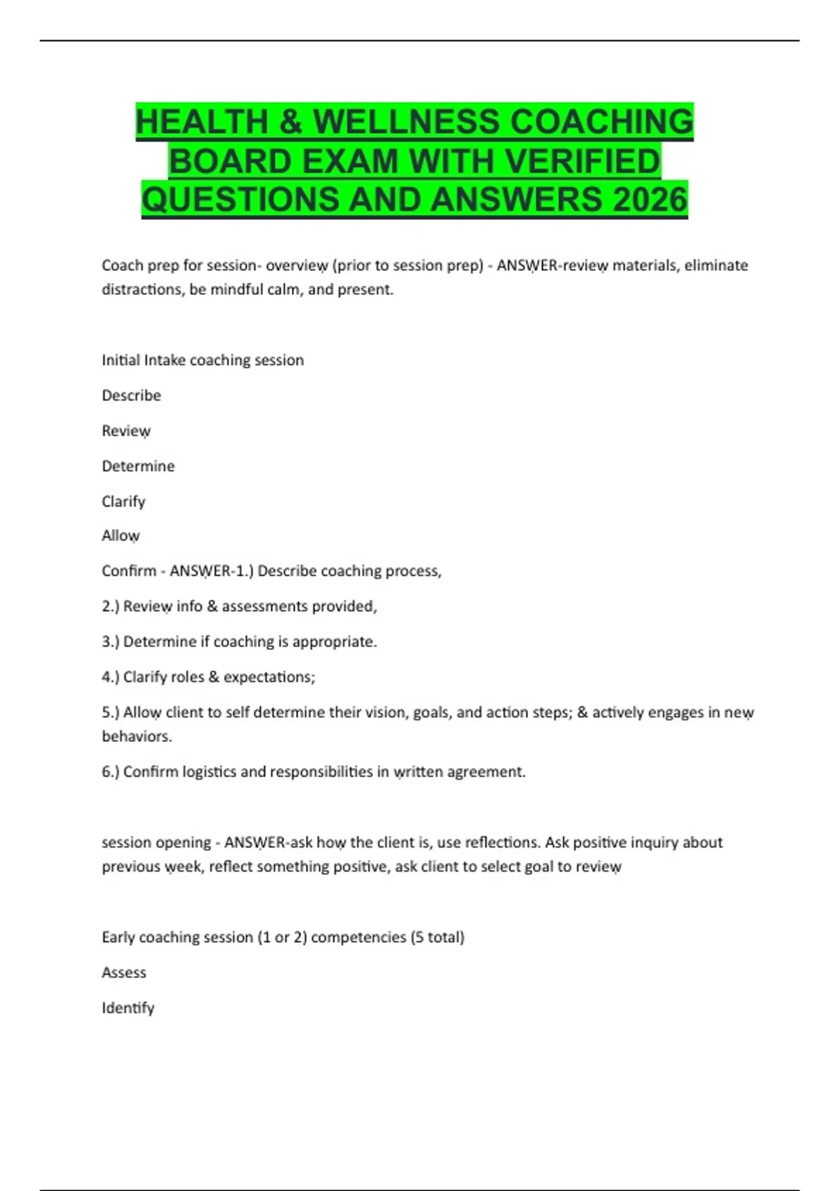 Health & Wellness Coaching Board Exam 2026 – Verified Questions and ...