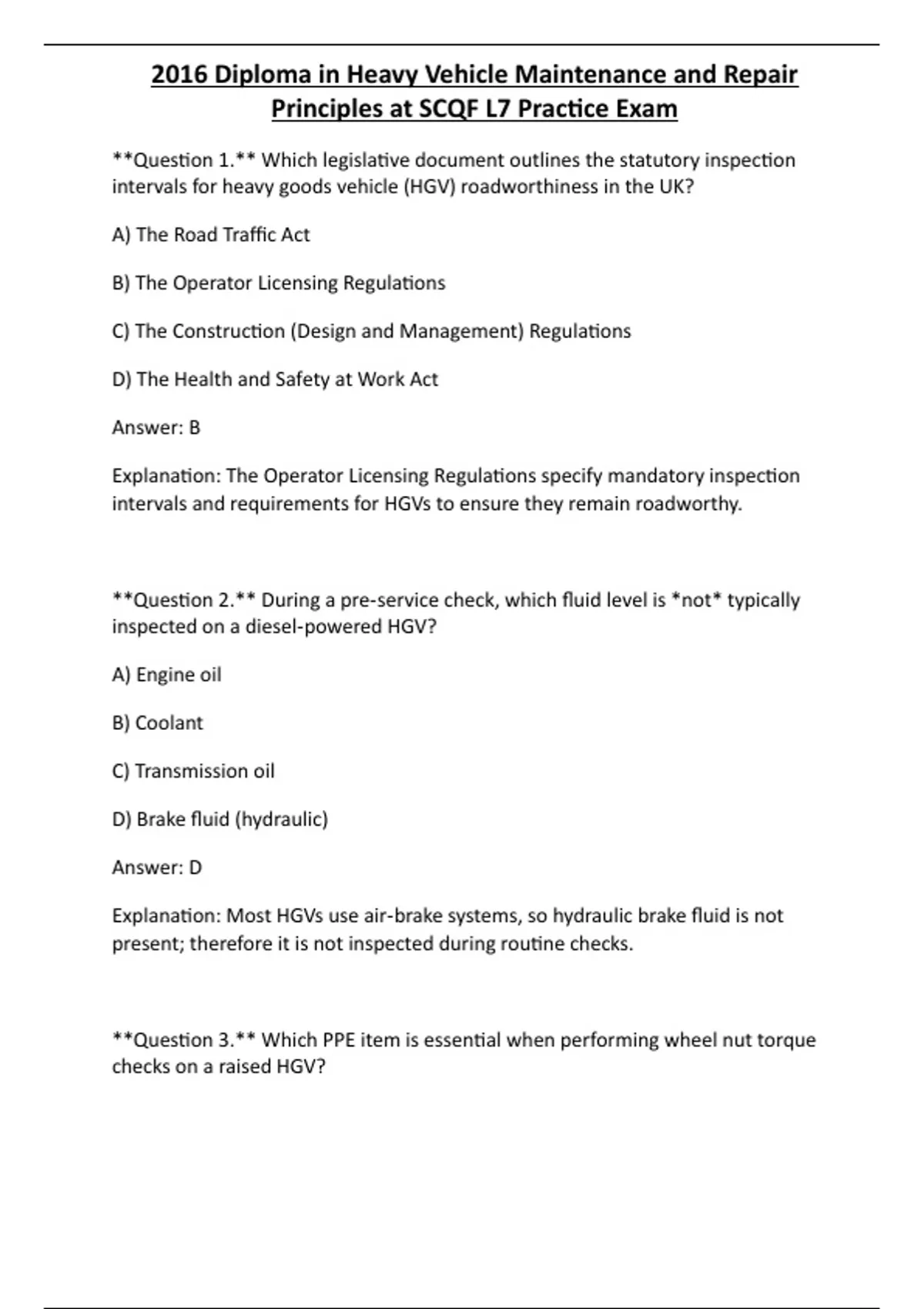 2016 Diploma in Heavy Vehicle Maintenance and Repair Principles at SCQF ...