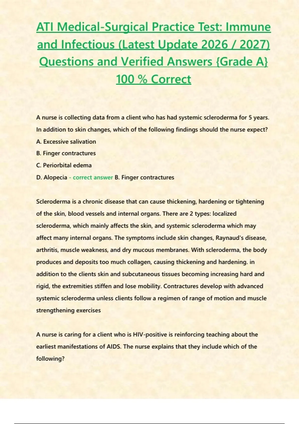 ATI Medical-Surgical Practice Test: Immune and Infectious (Latest ...